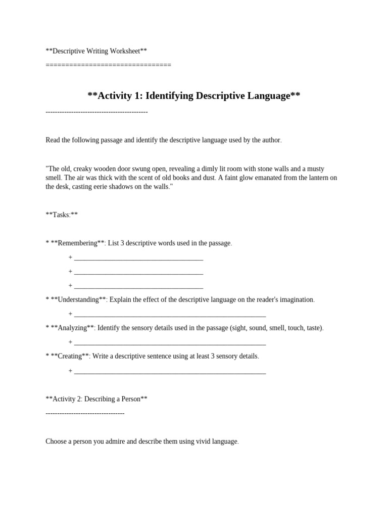 Introduction of Descriptive Writing | PDF