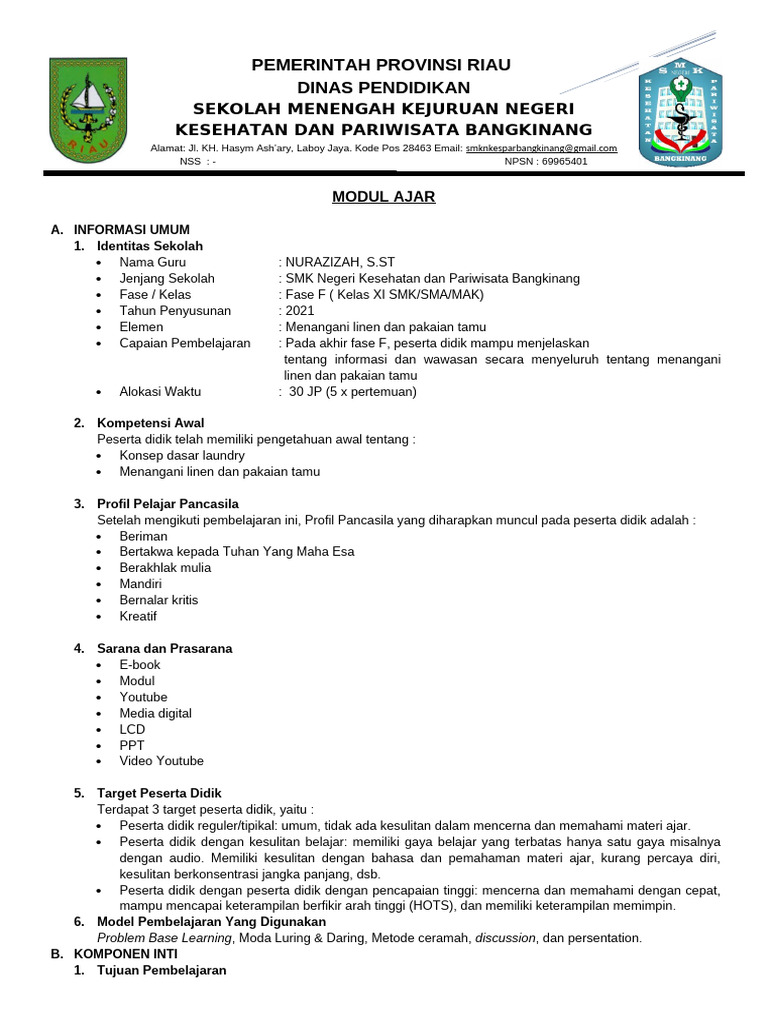 MODUL AJAR PERHOTELAN (LDY) | PDF MODUL AJAR PERHOTELAN (LDY) | PDF