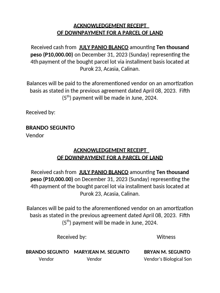 ACKNOWLEDGEMENT RECEIPT - 4th Payment | PDF
