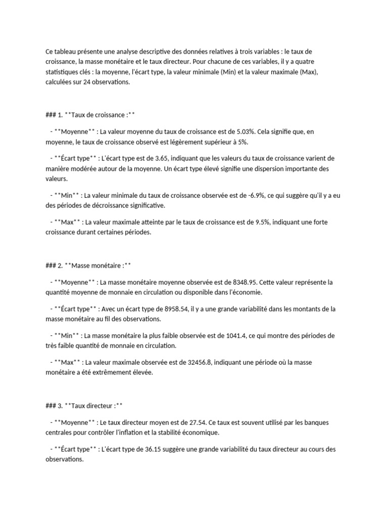 Tableau Analyse Descriptive | PDF