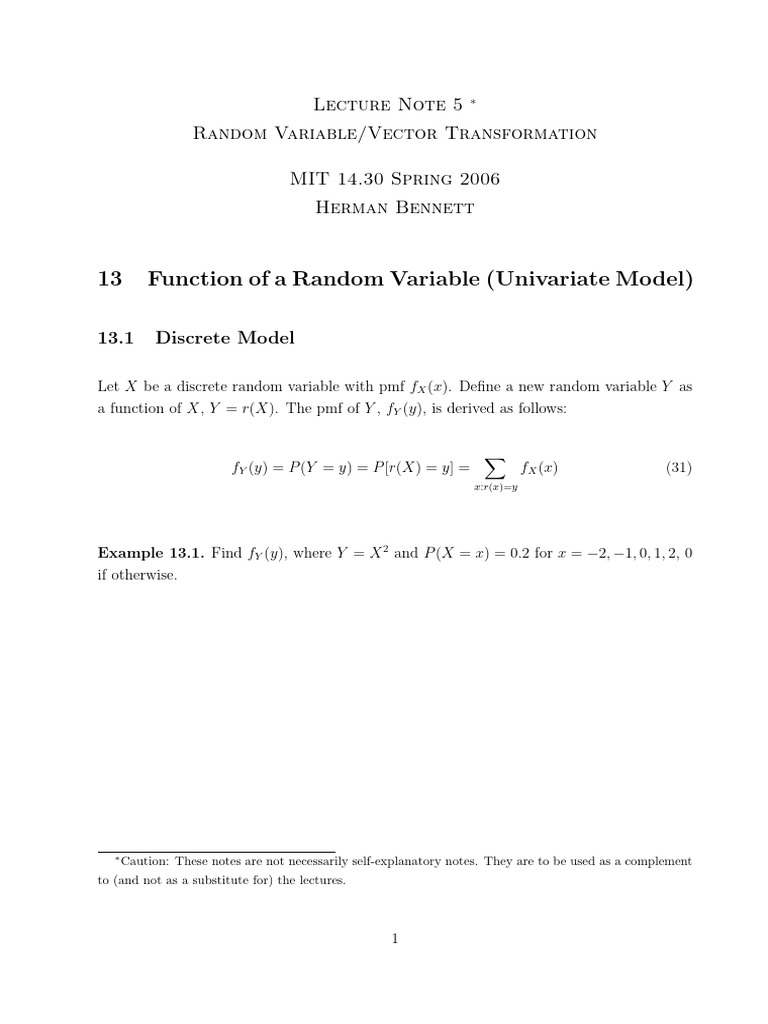 13 Function of A Random Variable (Univariate Model) | PDF
