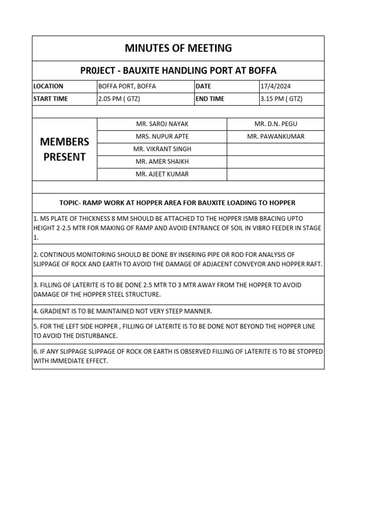 Minutes of Meeting: Pr0Ject - Bauxite Handling Port at Boffa | PDF