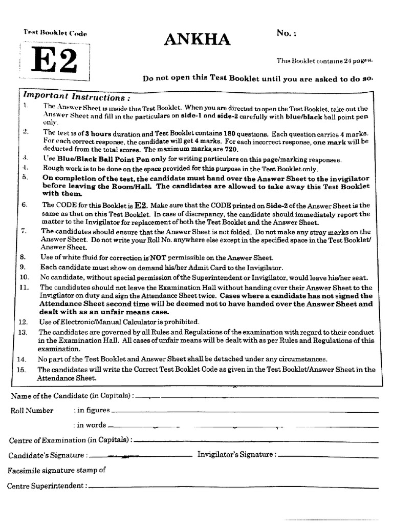 Neet Question Paper Set E2 Ankha 2020 | PDF