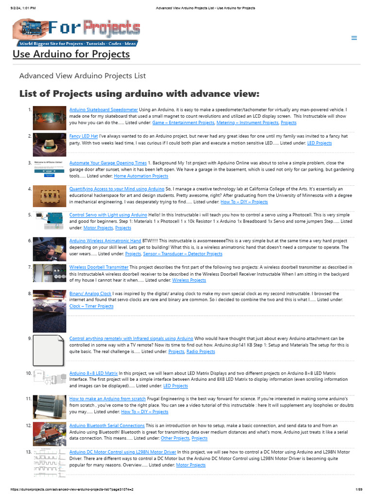 List of Projects Using Arduino With Advance View | PDF
