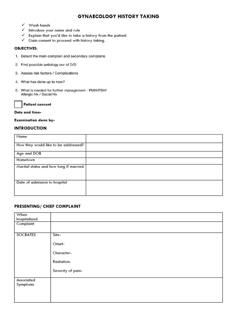 Gynaecology History Taking and Examination | PDF