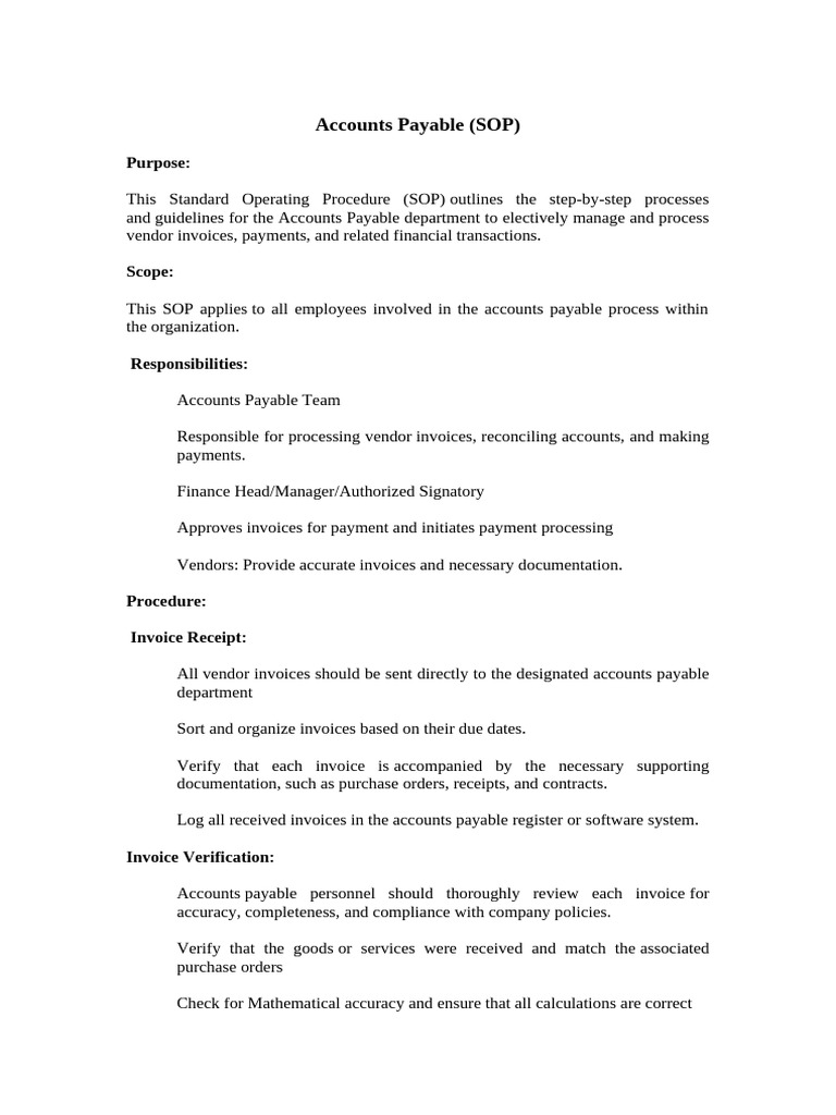 Accounts Payable SOP | PDF