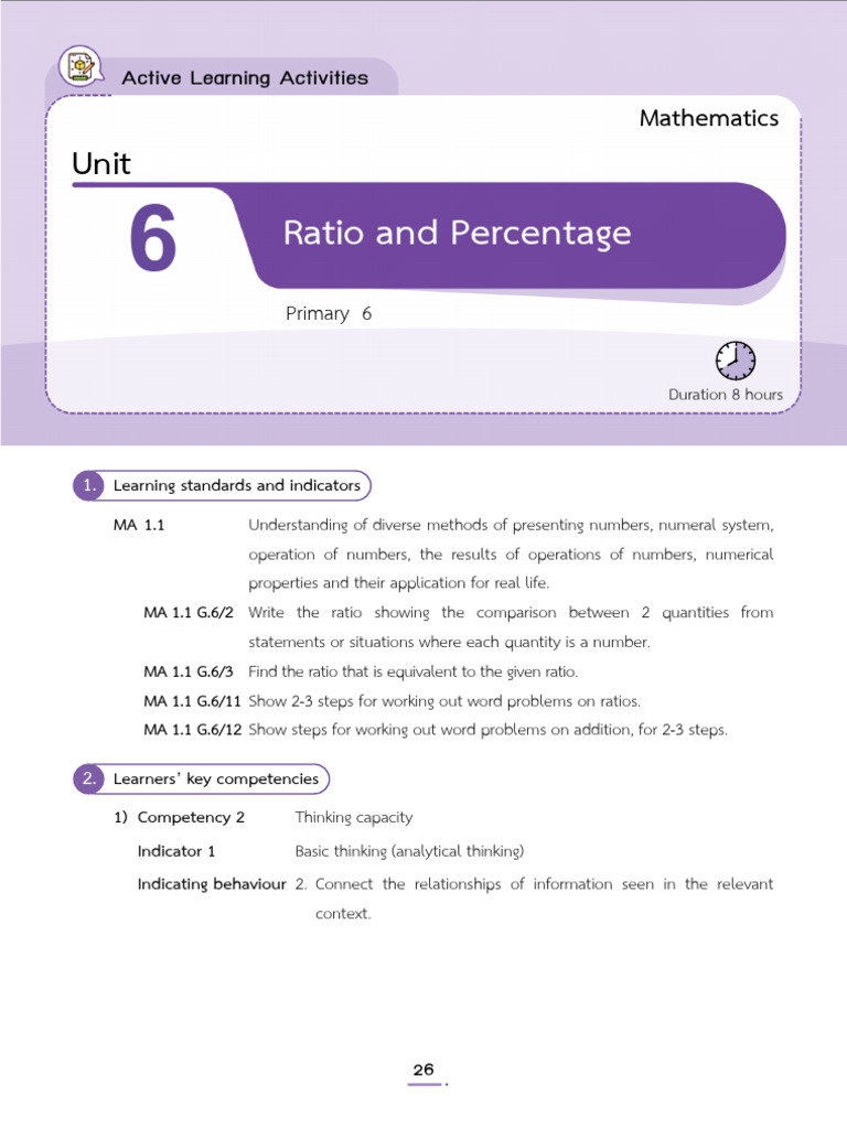 1616006AL TM - Primary 6A - Unit 6 - Ratio and Percentage | PDF