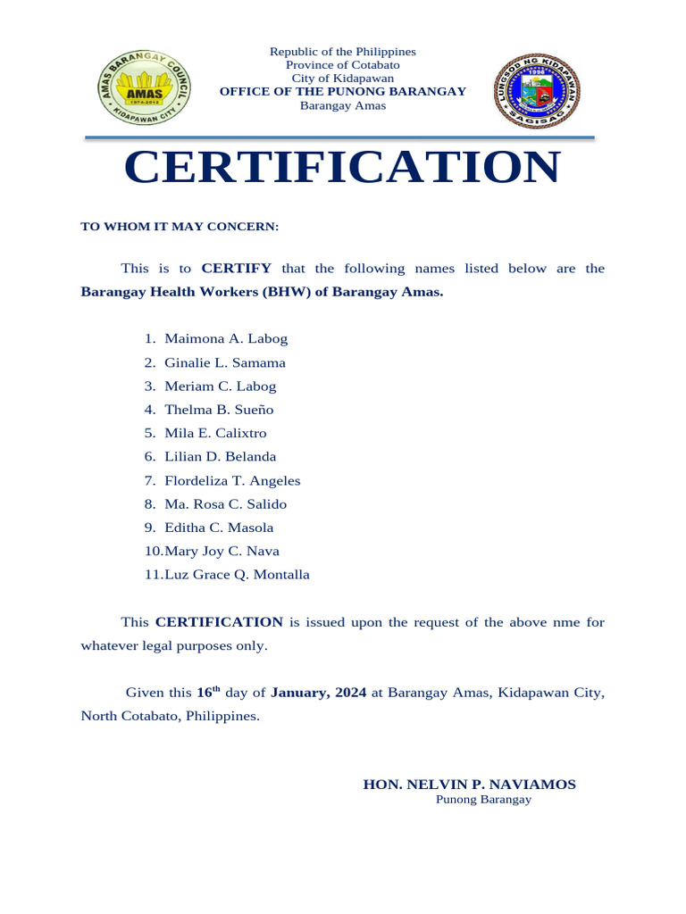 Barangay Certification Only | PDF