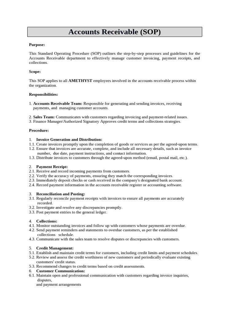 Accounts Receivable (SOP) | PDF