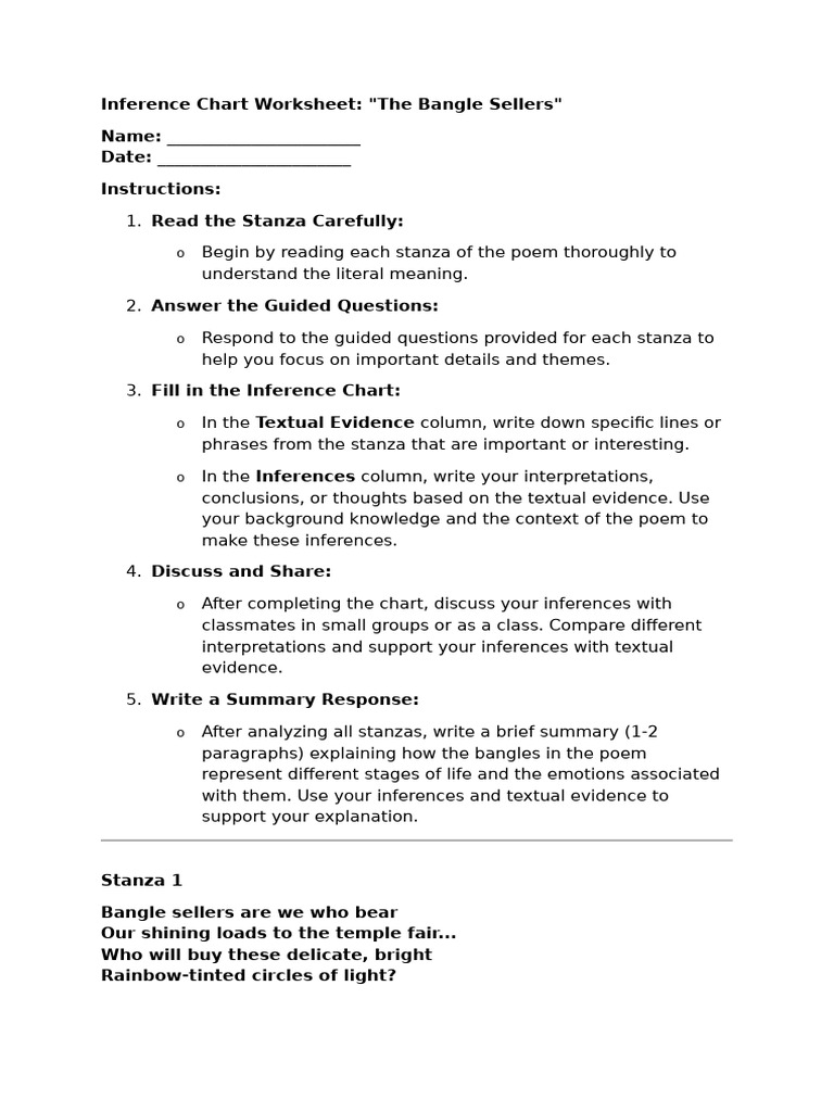 Inference Chart Worksheet | PDF