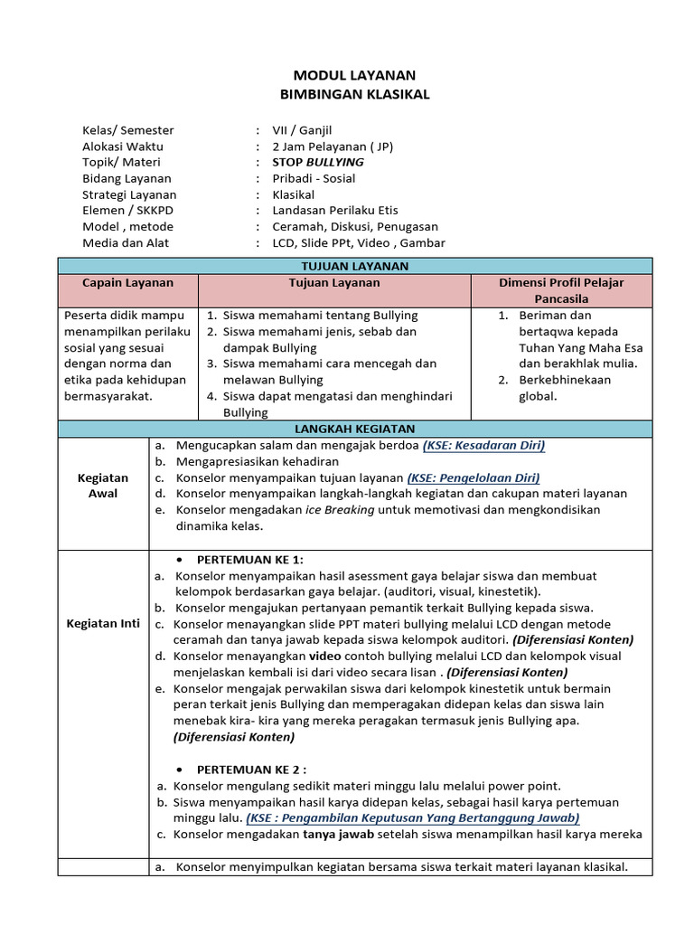 Modul Layanan BK - Bullying | PDF