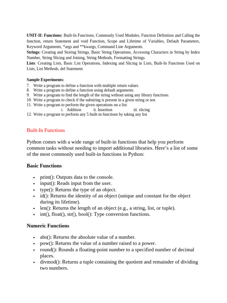 Unit II Python Programming | PDF