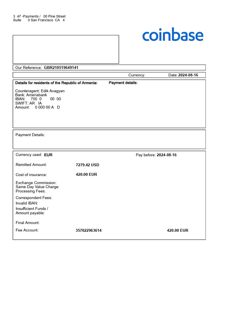 Coinbase Invoice | PDF
