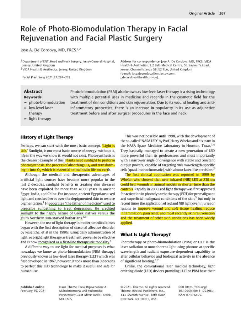 2021 Role of Photo-Biomodulation Therapy in Facial Rejuvenation and ...