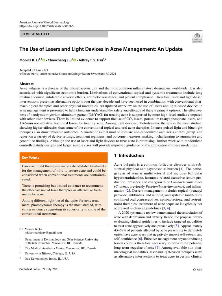 2021 The Use of Lasers and Light Devices in Acne Management An Update | PDF