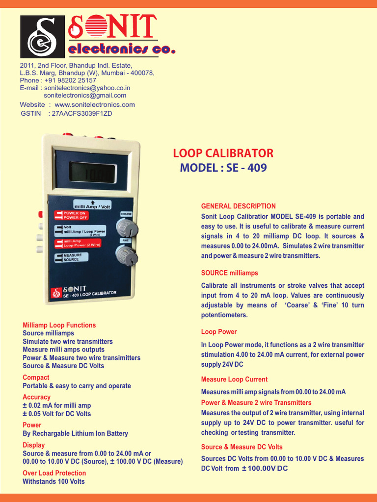 Sonit Loop Calibrator Se 409-1 | PDF