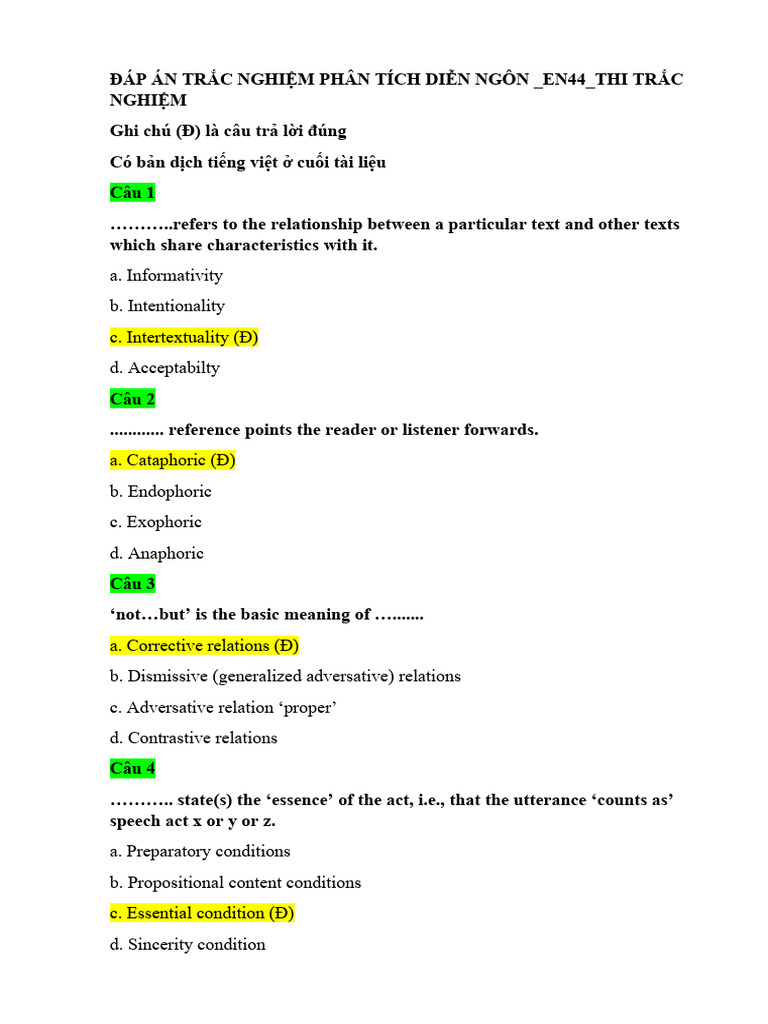 (123doc) - Dap-An-Trac-Nghiem-Phan-Tich-Dien-Ngon-En44-Thi-Trac-Nghiem | PDF