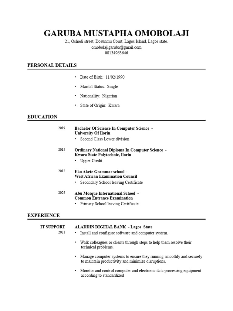 Garuba Mustapha Omobolaji CV | PDF