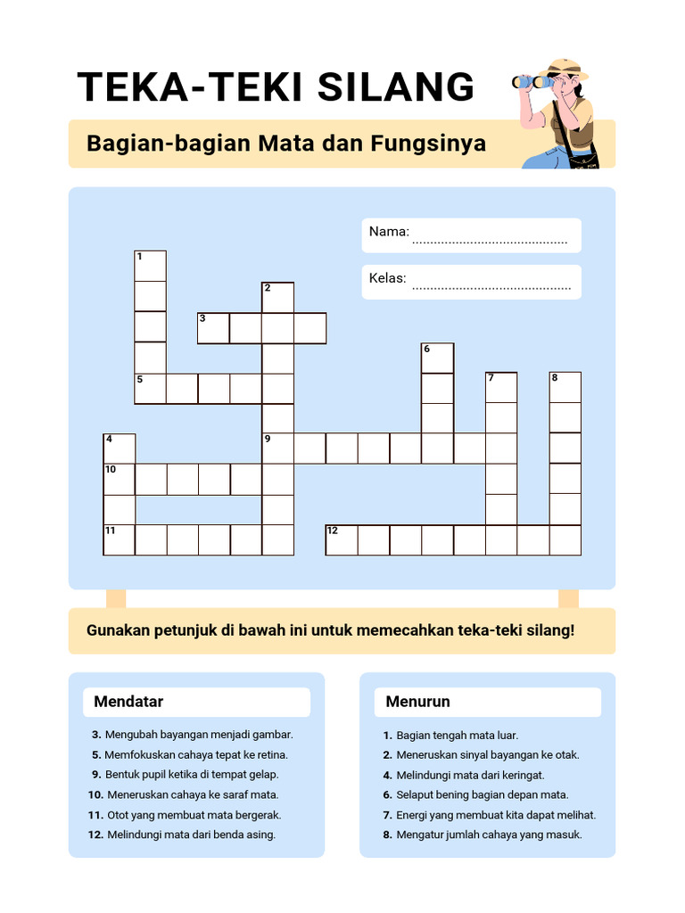 Bagian Mata Lembar Kerja Pendidikan IPAS Teka-Teki Silang Biru Kuning Sederhana - 20240903 ...