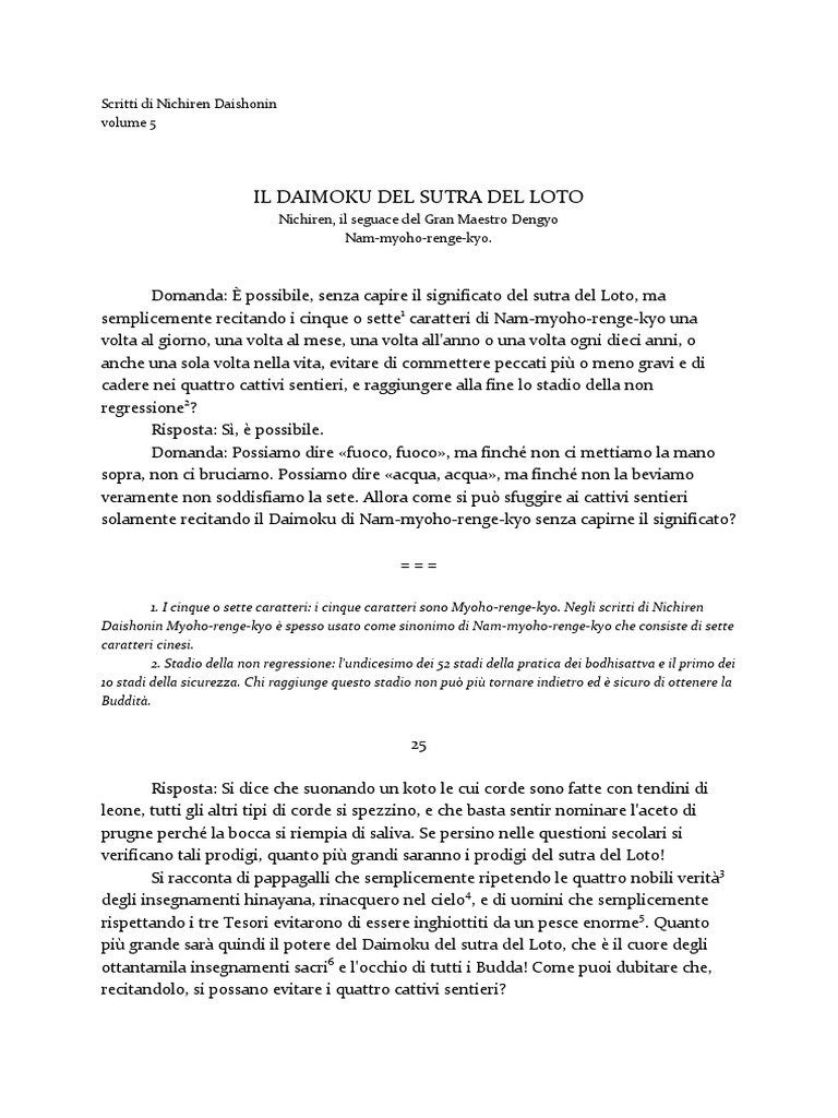 IL DAIMOKU DEL SUTRA DEL LOTO Nichiren Daishonin | PDF