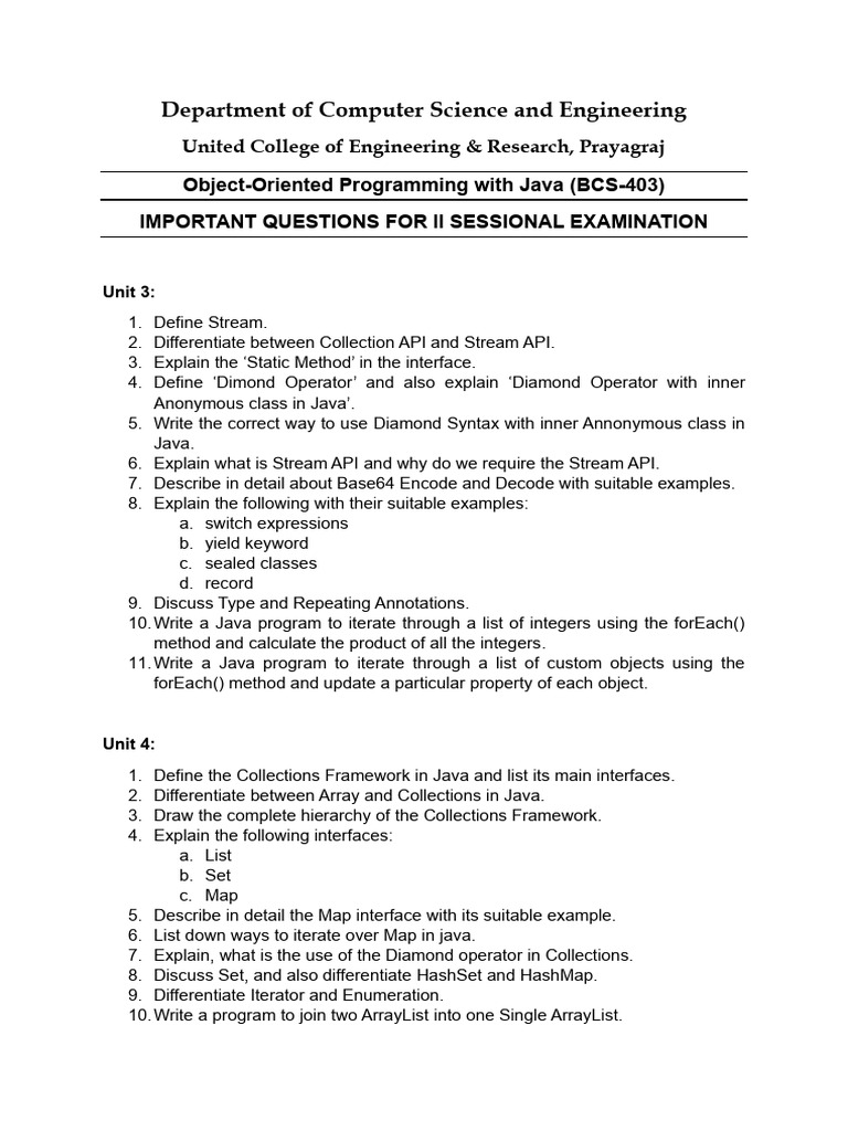 BCS 403 - Important Questions For II Sessional Examination | PDF