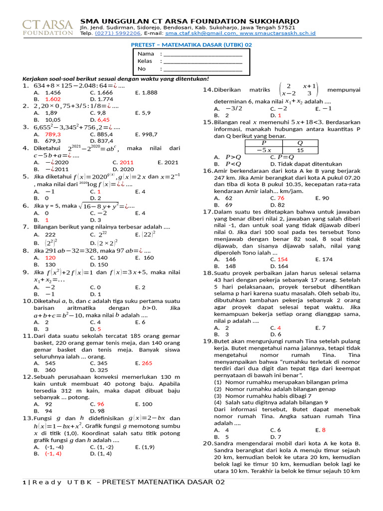 Pretest PK Matematika Dasar 02 | PDF