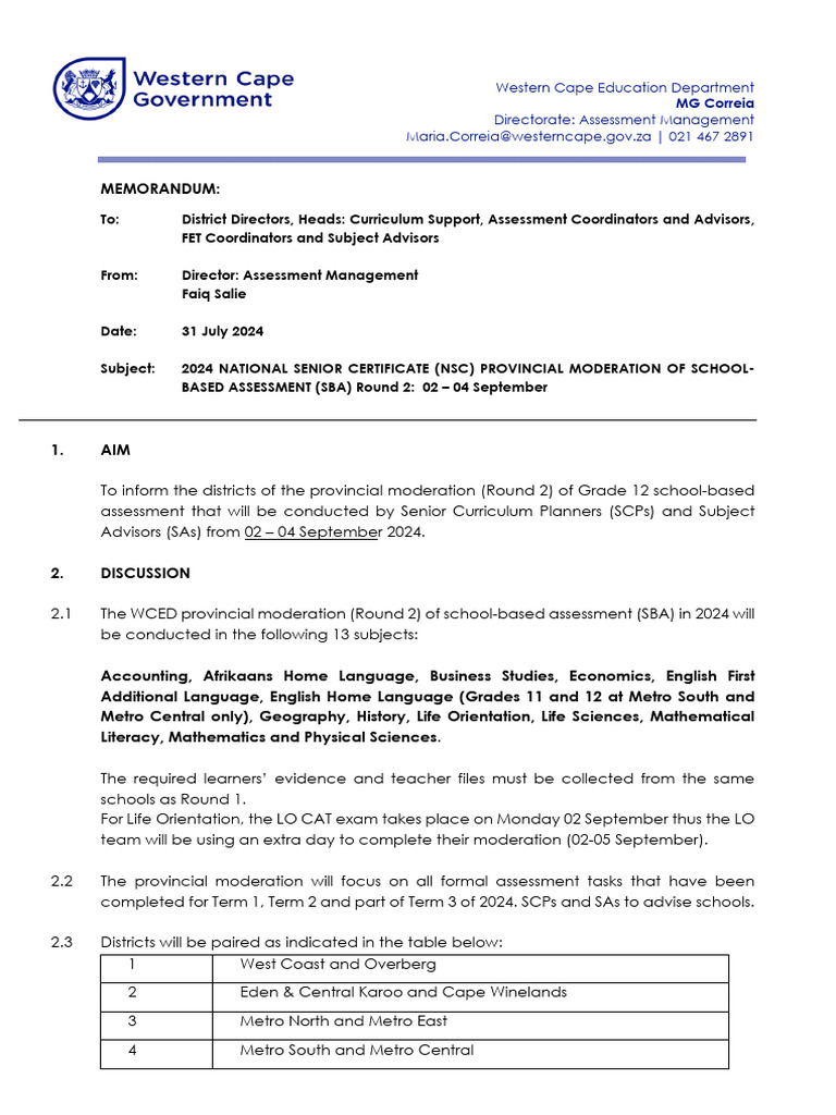 2024 NSC Provincial Moderation Memo | PDF