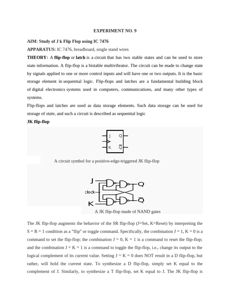 Experiment No. 9 (JK-Flip-Flop) | PDF