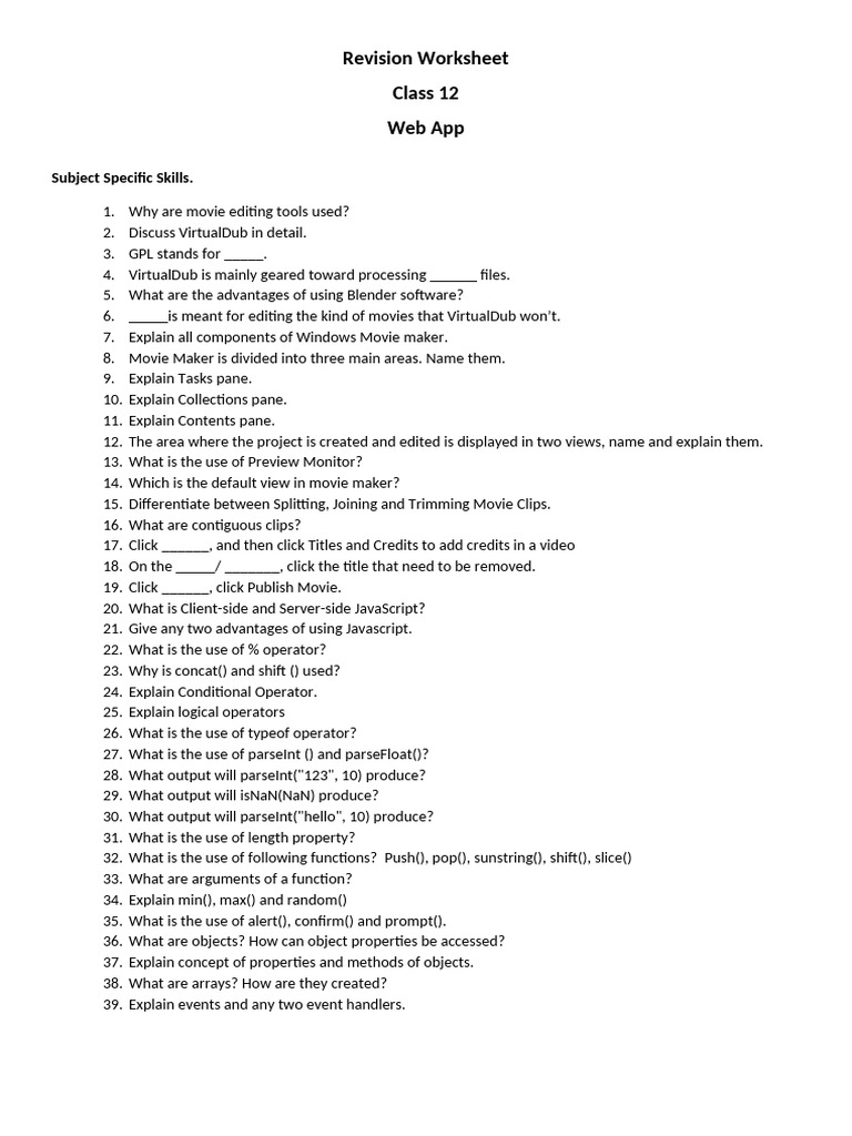 Class 12 Web App Revision Guide | PDF | Java Script | Computer Science