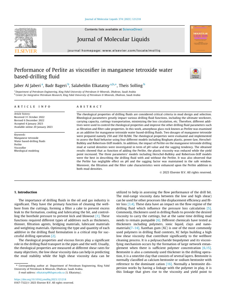 Perlite as a Viscosifier in Drilling Fluids | PDF | Applied And ...