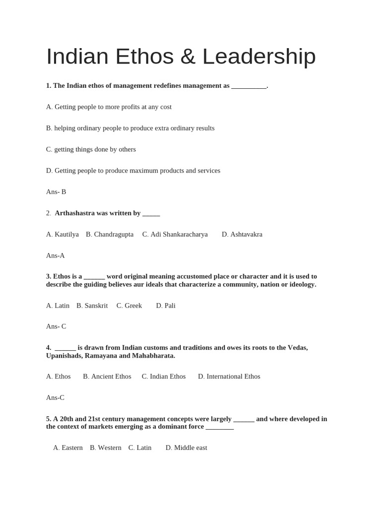 Indian Ethos and Leadership | PDF