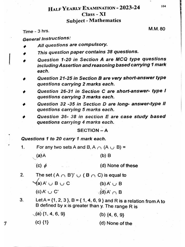 Maths Paper MRA School | PDF
