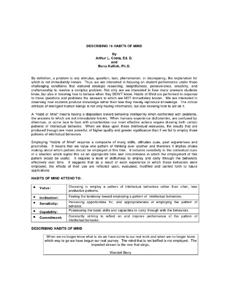 16 Habits of Mind | PDF