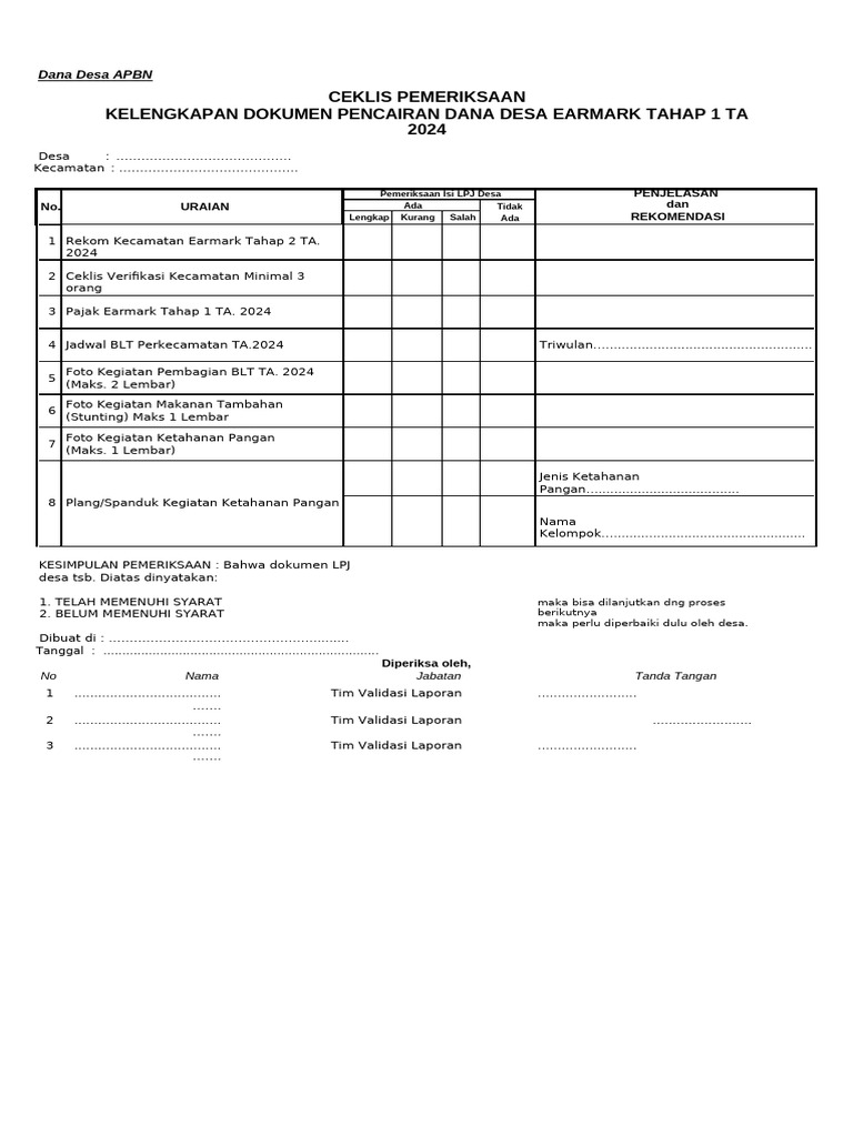 Ceklis Earmark | PDF