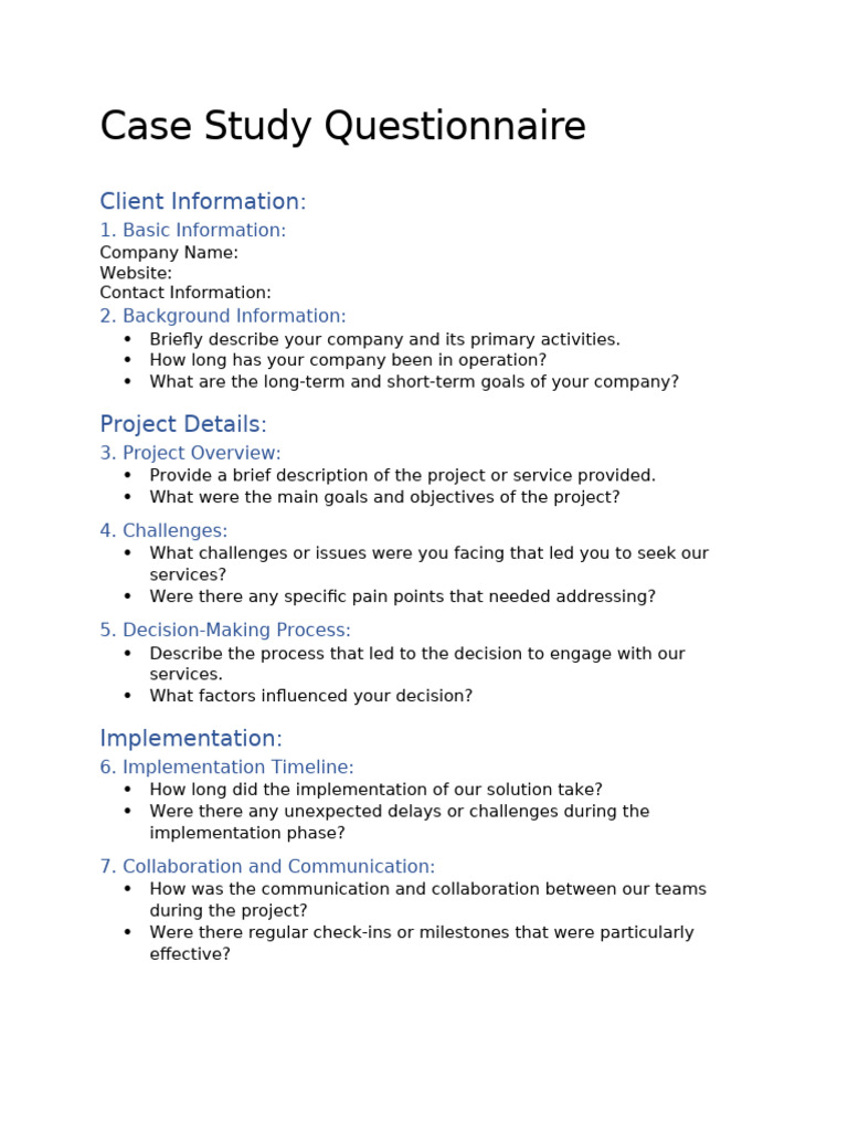 Case Study Questionnaire | PDF