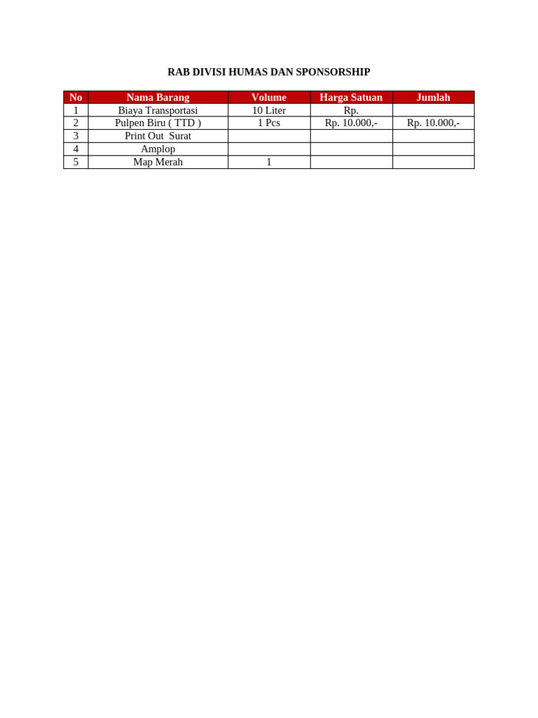Rab Divisi Humas Dan Sponsorship | PDF