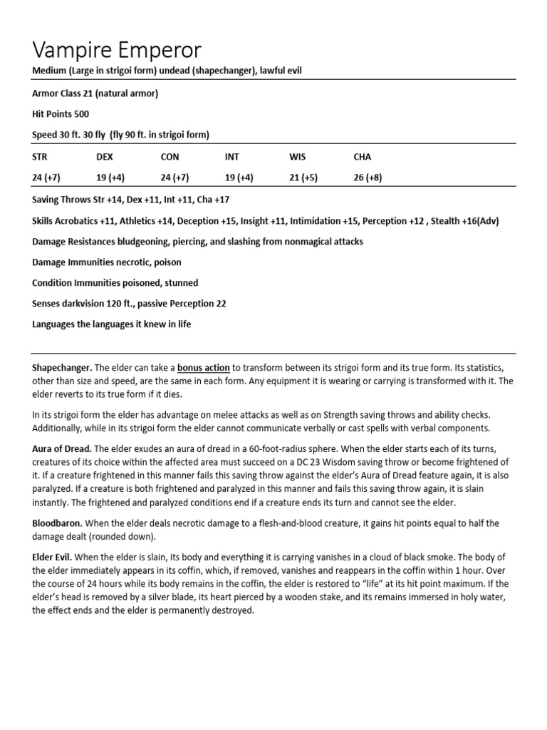 vampire emperor stat | PDF