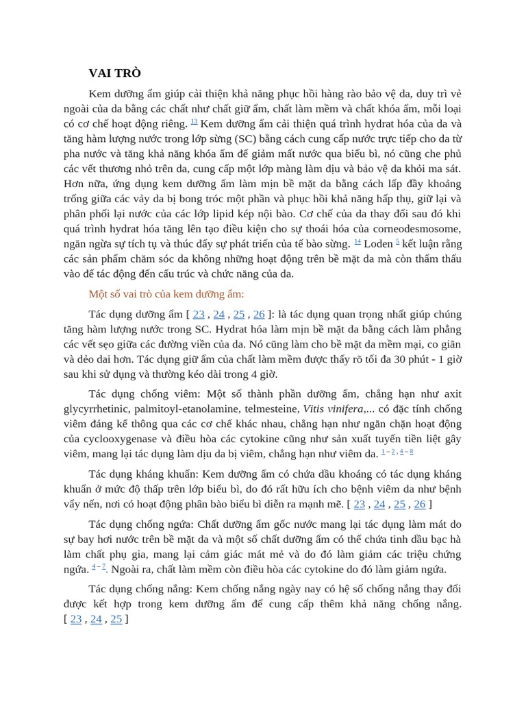 Vai trò, phân loại và thành phần của kem dưỡng ẩm | PDF