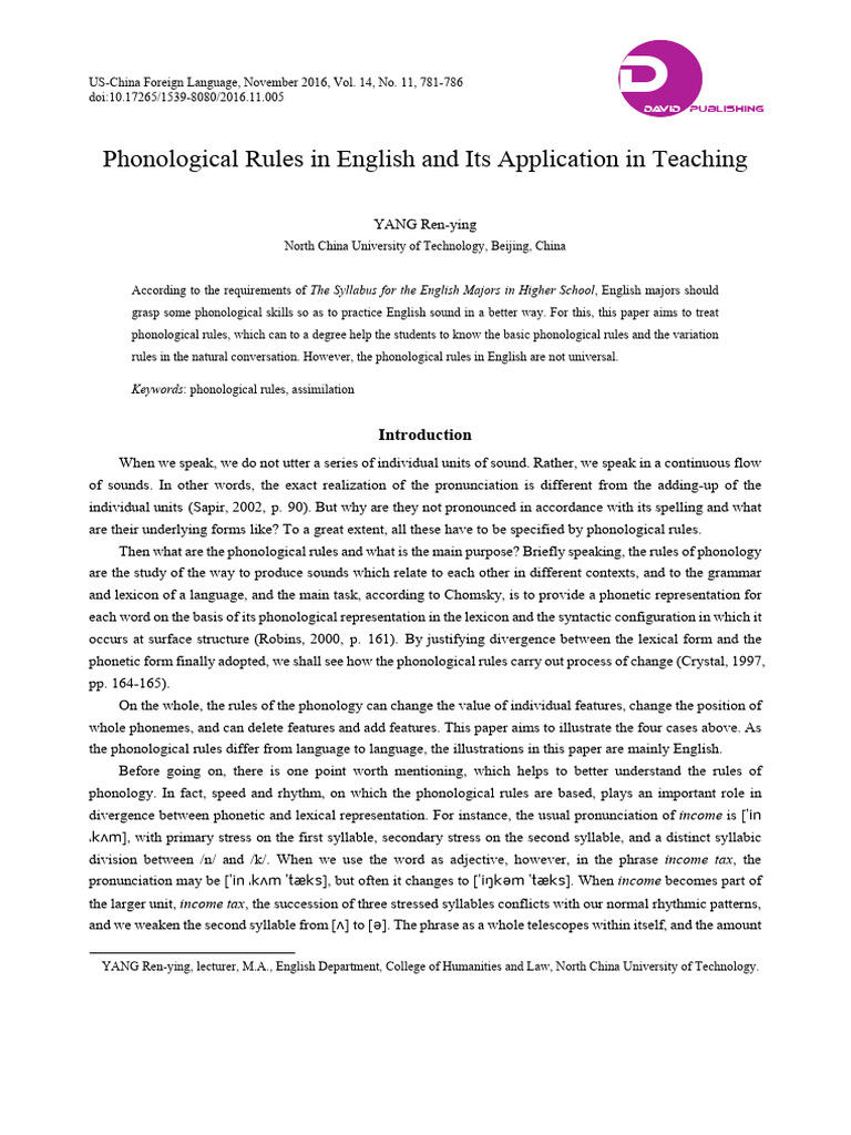 Phonological Rules in English and Its Application in Teaching | PDF
