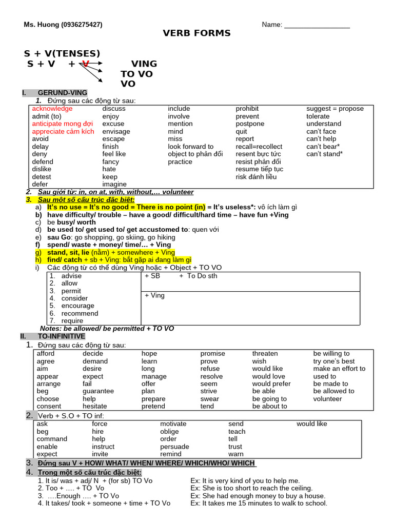 Công TH C Verb Forms | PDF