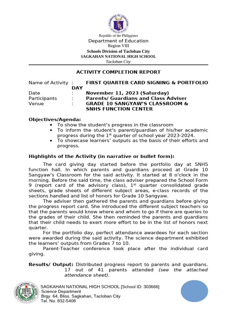 ACR Card Giving and Portfolio Day | PDF