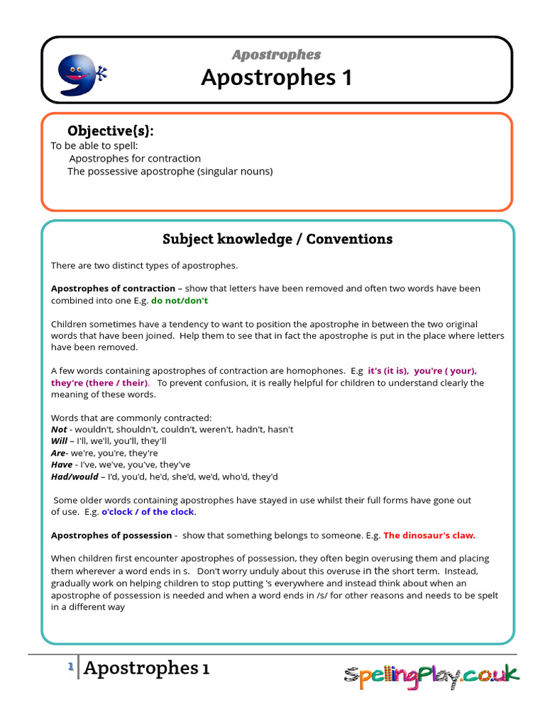 Planning Apostrophes | PDF | Word | Foreign Language Studies