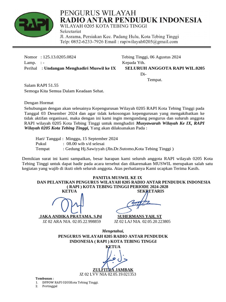Undangan Muswil IX RAPI Wilayah 0205 | PDF