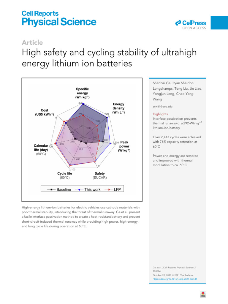 2021 High Safety and Cycling Stability of Ultrahigh Energy Lithium Ion ...