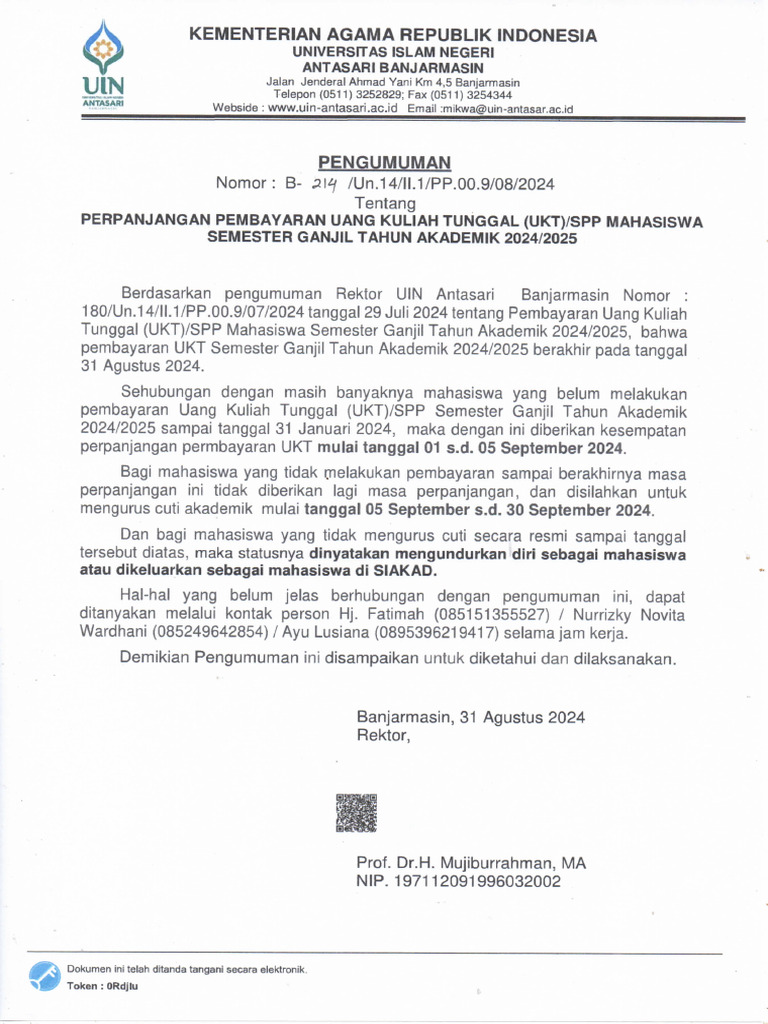 Perpanjangan Pembayaran UKT 2024 | PDF