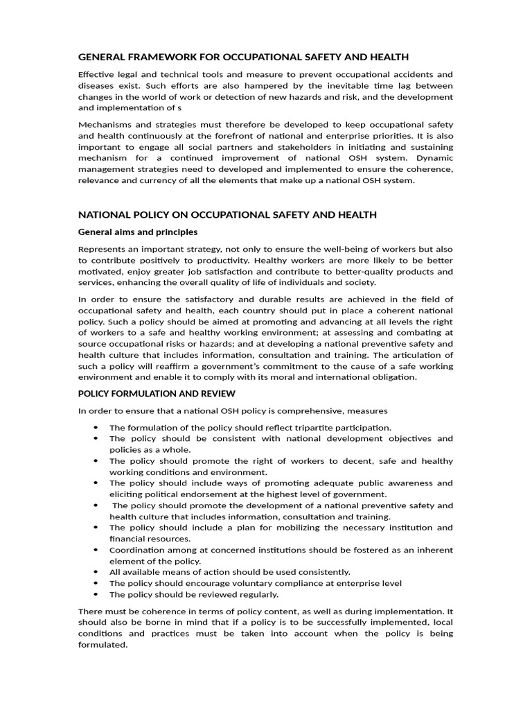 National Occupational Safety Policy Framework | PDF | Occupational ...
