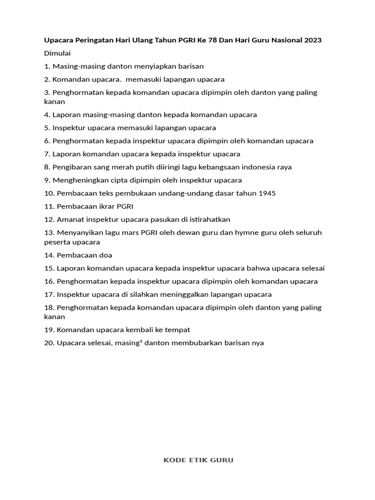 Tata Upacara HUT PGRI | PDF