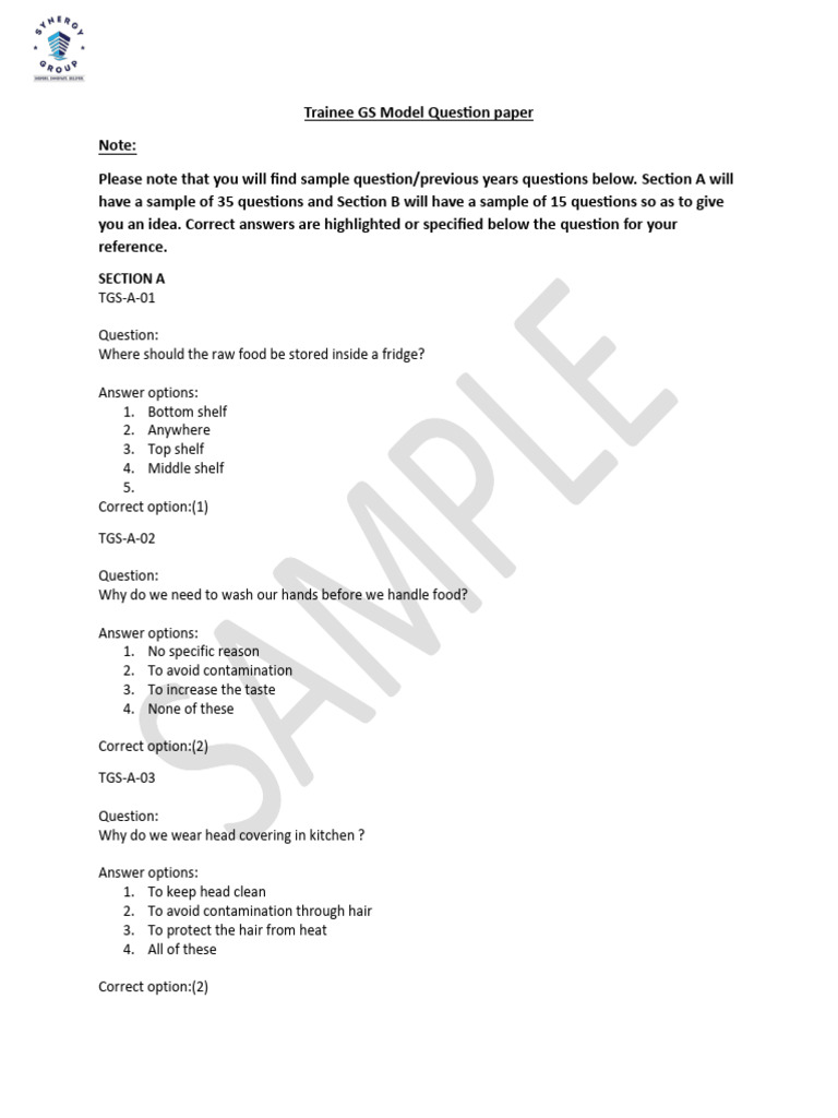 Trainee GS Model Question Paper | PDF