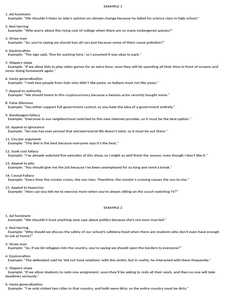 Logical Fallacies Exercise | PDF