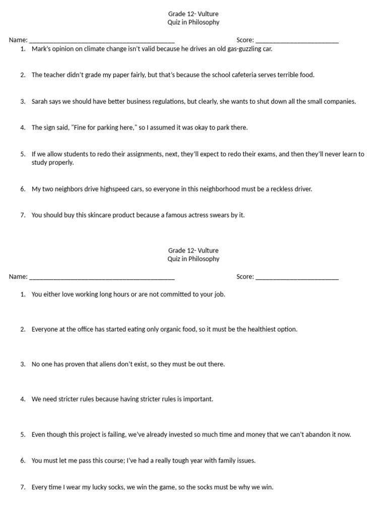 LOGICAL FALLACIES QUIZ | PDF